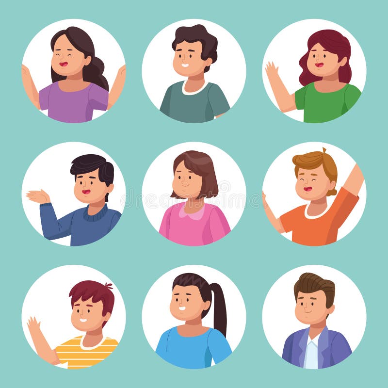 Nine persons group stock vector. Illustration of masculine - 225618277