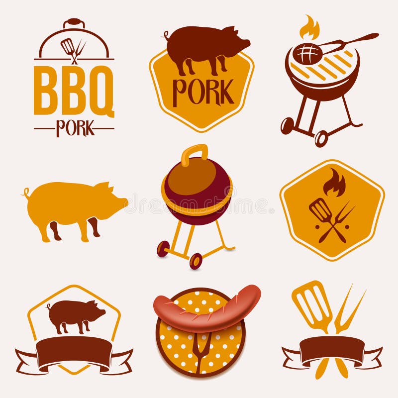 Nine Pigs and Sausages Food Labels Stock Vector - Illustration of ...