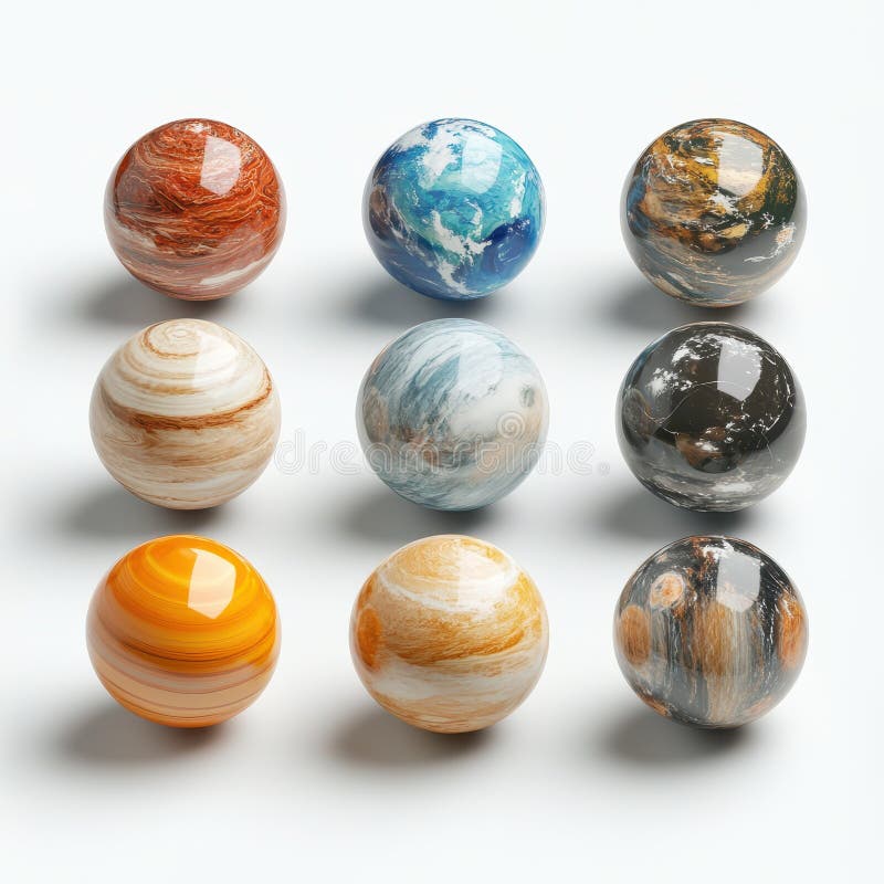 Nine Planetary Spheres Showcase Diverse Textures and Colors a Cosmic ...