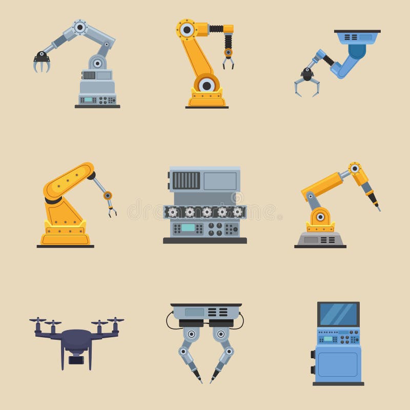 Nine Production Robotic Machines Stock Vector - Illustration of ...