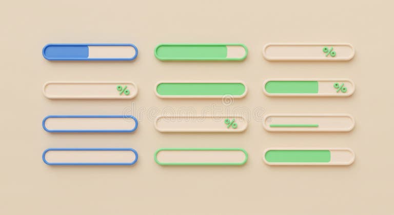 Nine Progress Bars are Arranged in a 3x3 Grid Against a Beige Background. the Bars Stock ...
