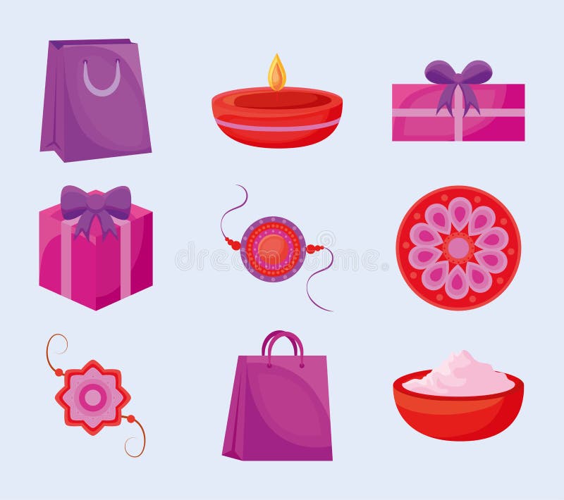 Nine rakhi items stock vector. Illustration of gift - 222176846