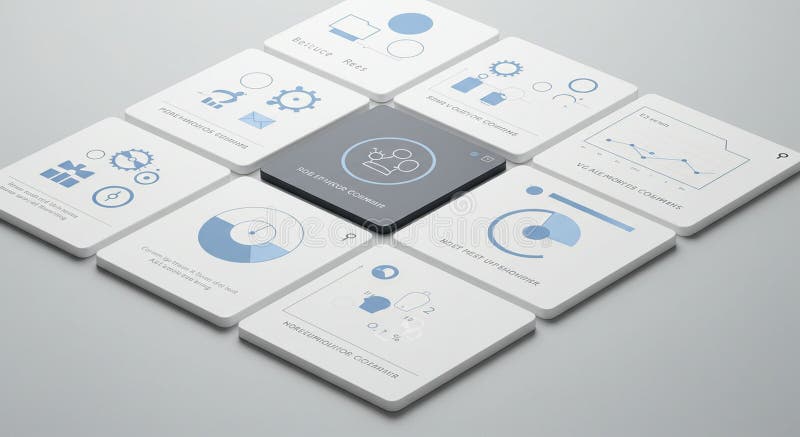 Nine Rectangular Icons Arranged in a Square, Featuring Blue and White ...