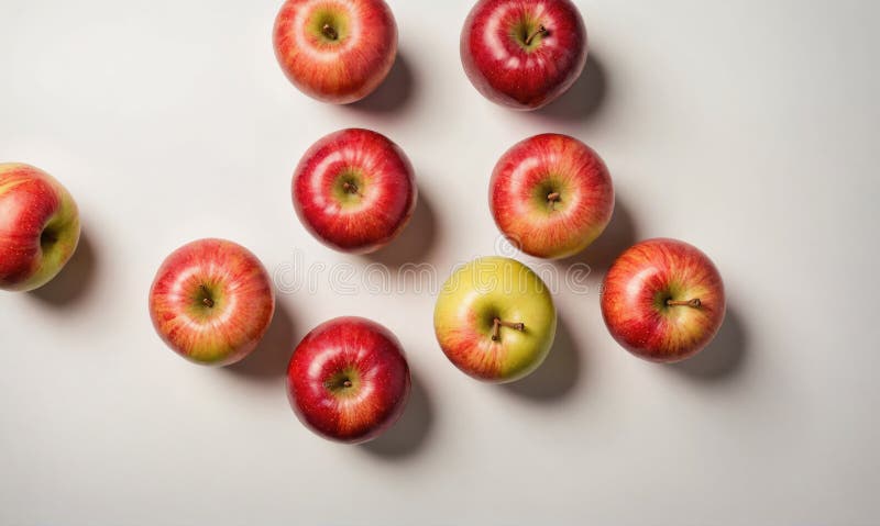 Nine Red Apples and One Green Apple Lay on a White Surface Stock Photo ...