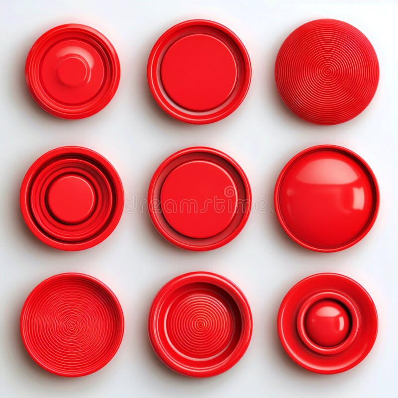 Nine Red Circular Objects Arranged on a White Surface Top View Stock ...
