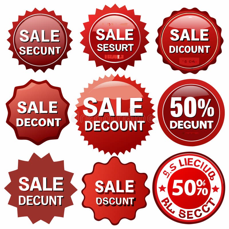 Nine Red Glossy Sale Discount Labels Stock Vector - Illustration of ...