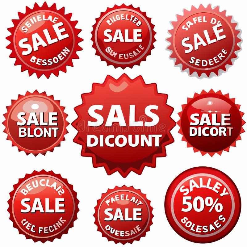 Nine Red Sale Badges with Various Languages Stock Vector - Illustration ...