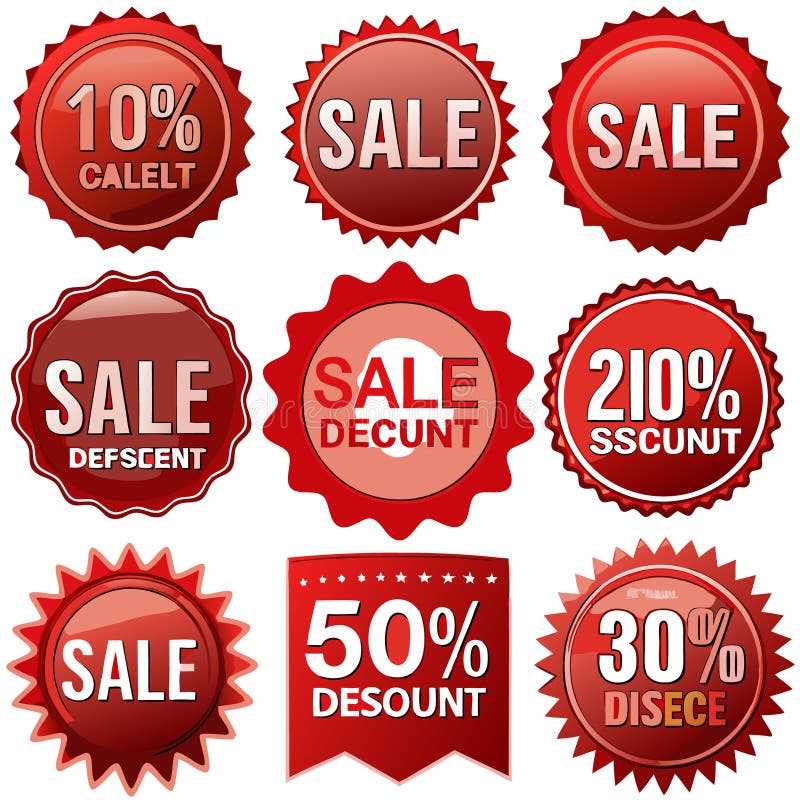 Nine Red Sale Discount Labels with Percentage Stock Vector ...