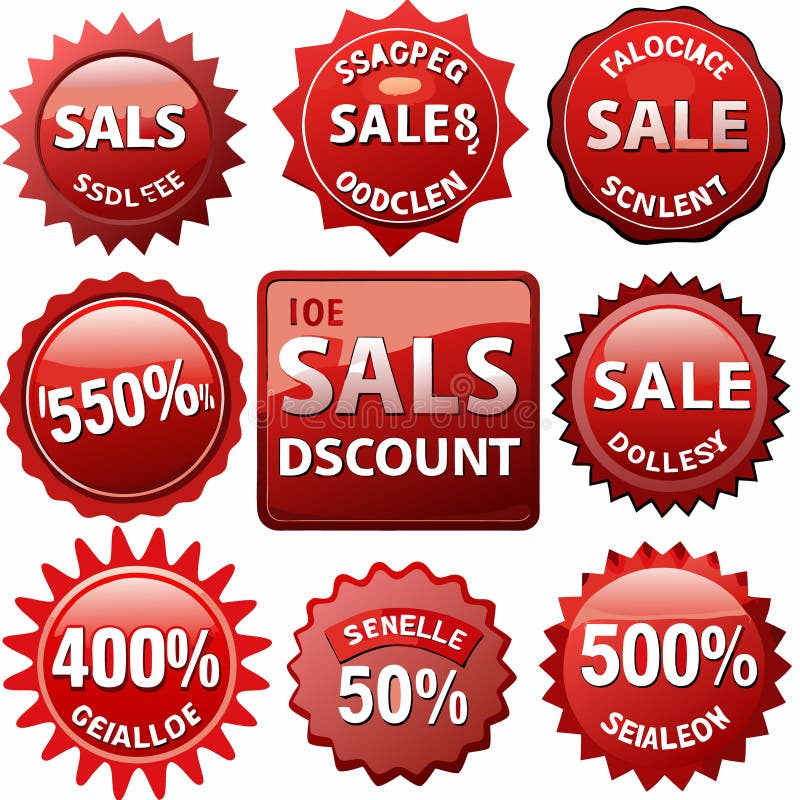 Nine Red Sale Discount Labels with Percentage and Text Stock Vector ...