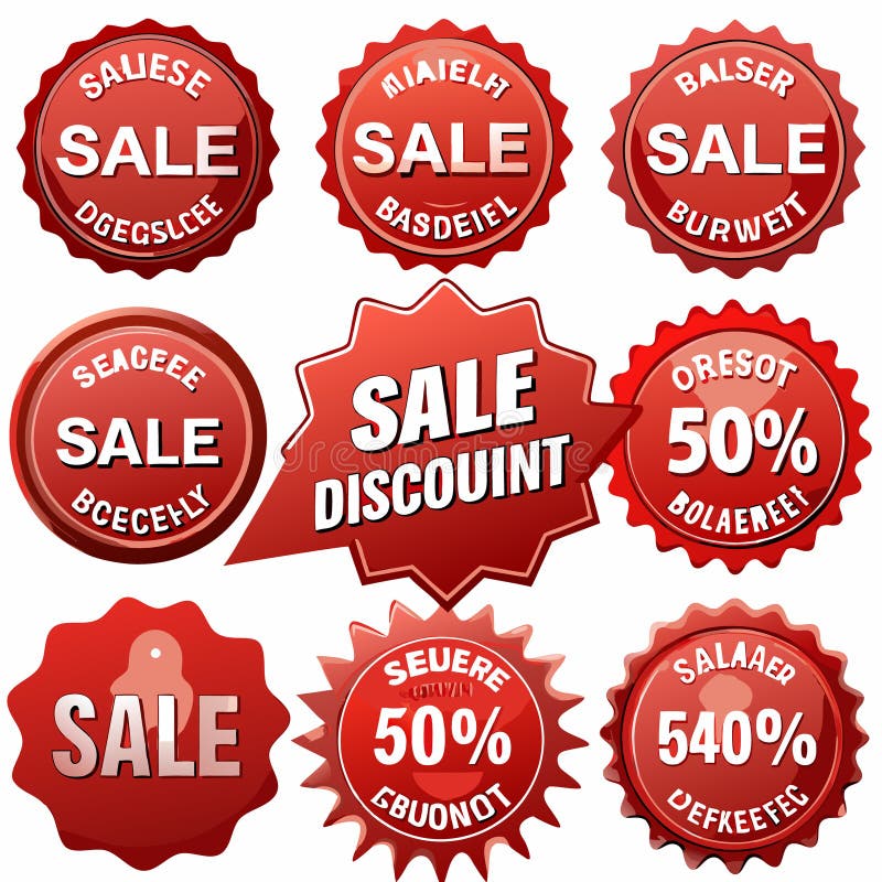 Nine Red Sale Discount Labels with Percentage and Text. (1 Stock Vector ...