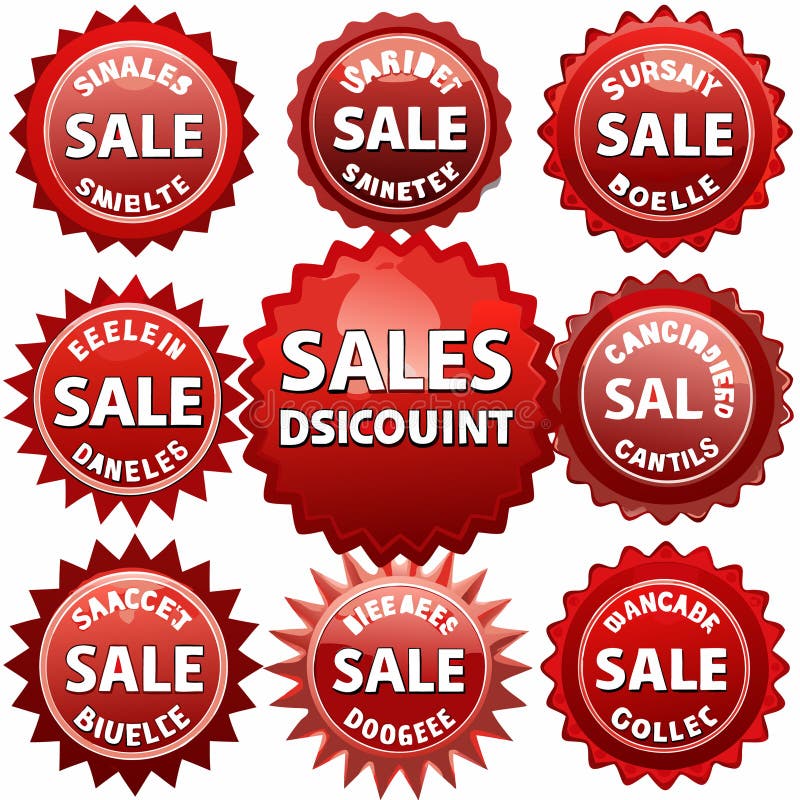 Nine Red Starburst Sale Labels with Various Text Stock Vector ...