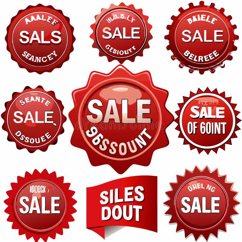 Nine Red Starburst Sale Tags and a Banner Stock Vector - Illustration ...