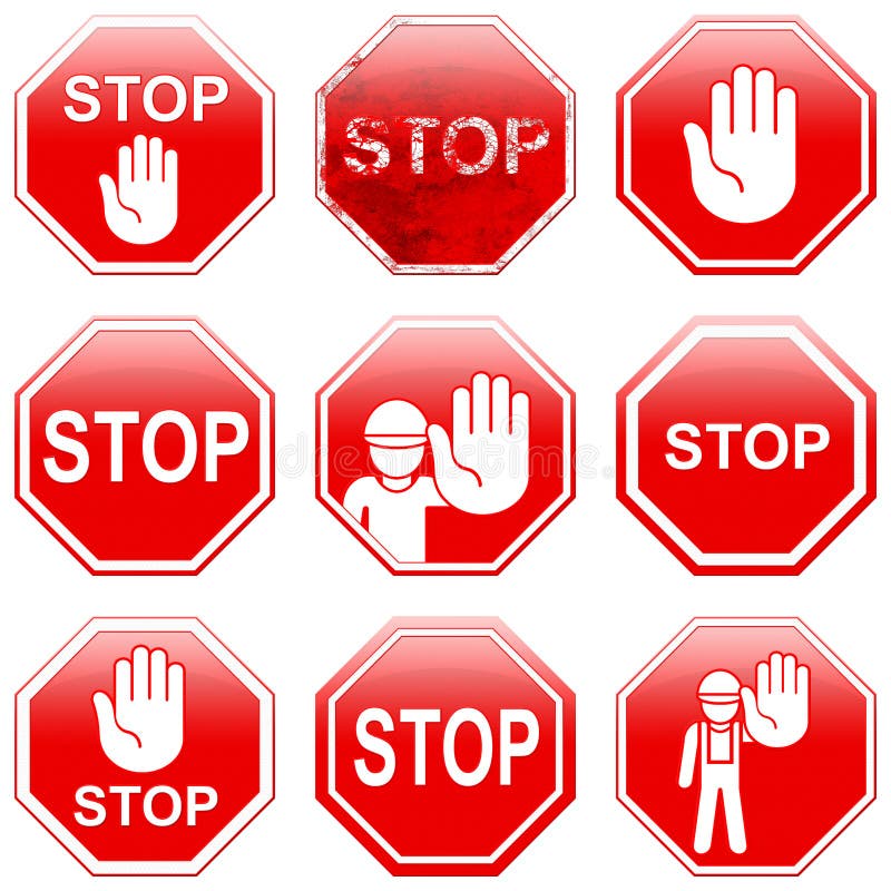 Stop Signs in Red, White and Yellow, Traffic Sign To Notify Drivers and ...
