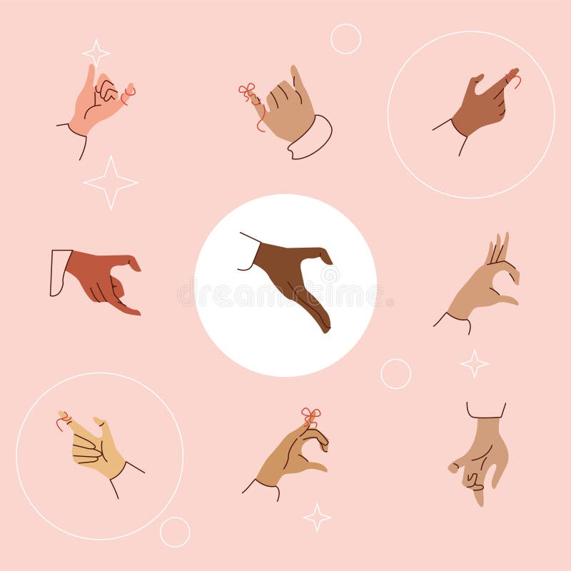 Nine Red String of Destiny Hands Stock Vector - Illustration of finger ...