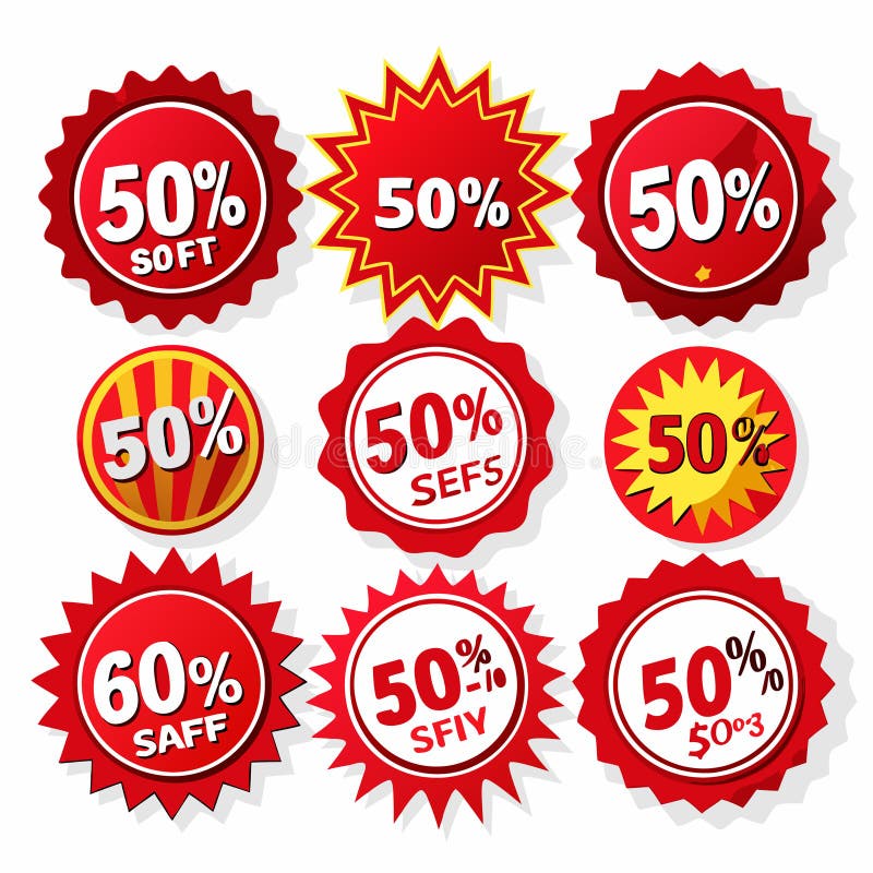 Nine Red and Yellow Sale Discount Labels with Different Shapes, Sizes ...