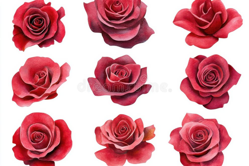 Nine Roses on White Surface Isolated on White Background Stock ...