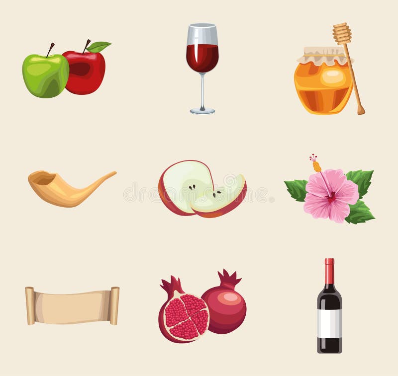 Nine rosh hashanah icons stock vector. Illustration of fresh - 225617927
