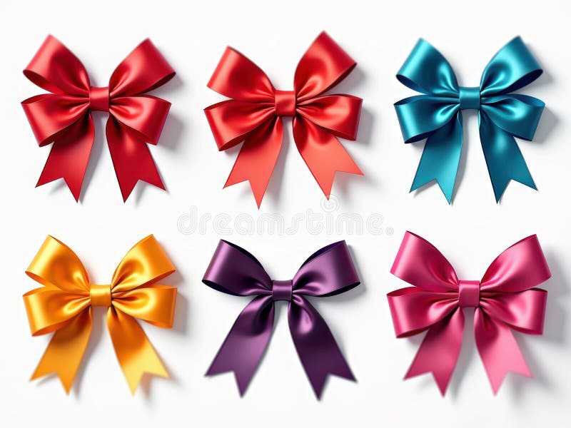Nine Satin Bows, Arranged in Three Rows Against a Light Background ...
