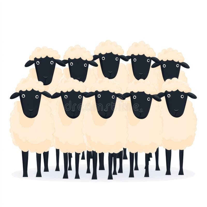 Nine Sheep Illustration Cartoon Flock Composition, Vector Graphic ...