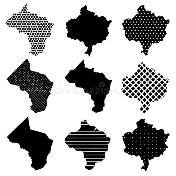 Brazil Map Silhouettes & South America Geographic Contours Set Stock ...