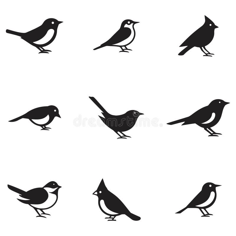 Nine Simple Black Bird Silhouettes Stock Vector - Illustration of icons ...