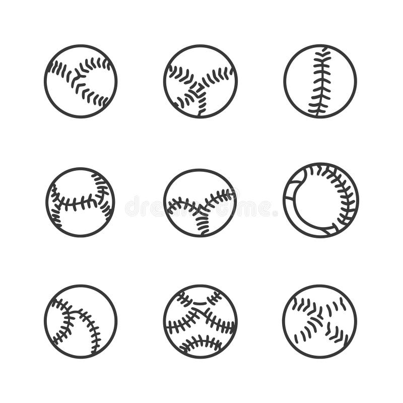 Collection of Nine Baseball Line Art Icons Stock Vector - Illustration ...