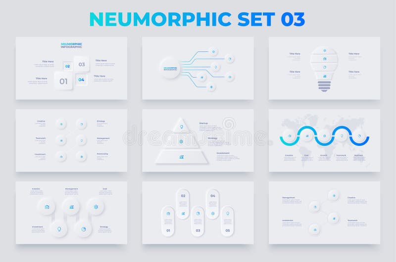 Set of Light Neumorphic Infographic Slides. Business Data Visualization ...