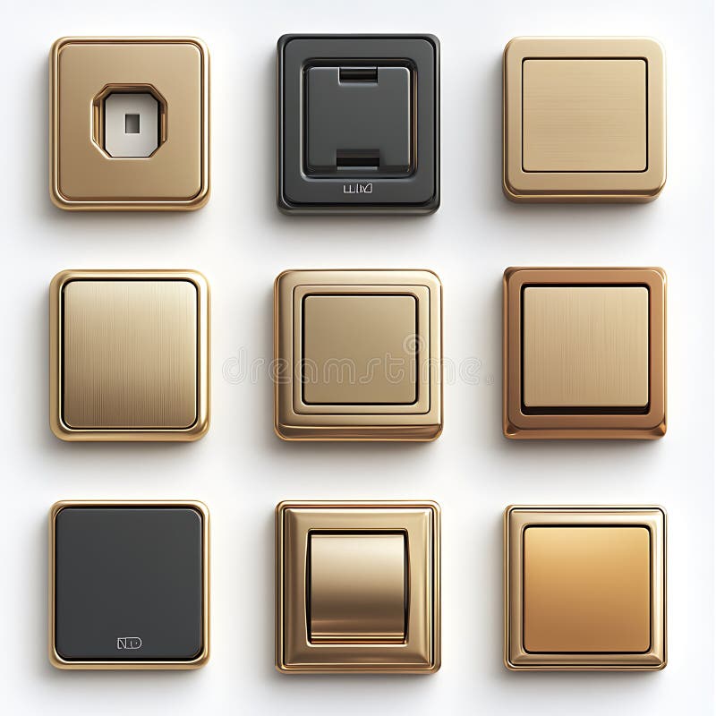 Nine Square Electrical Switches and Outlets in Gold and Black Stock ...