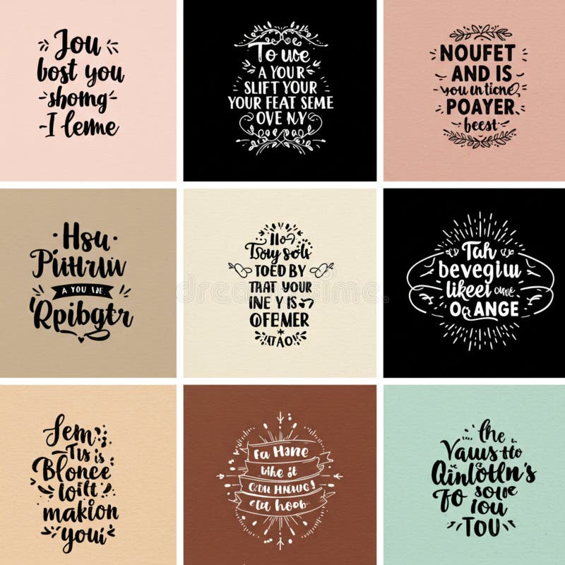 Nine Square Panels Featuring Various Artistic Quotes in Stylized Fonts ...