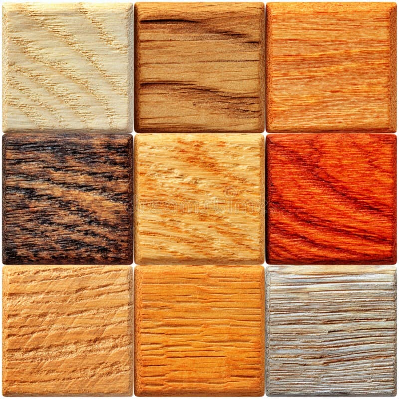 Nine Square Wooden Samples with Different Grain Patterns Stock ...