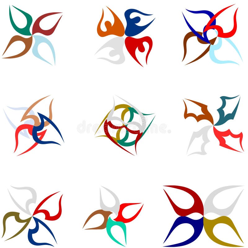 Earth, Water, Fire, Air. Stylized Drawing of 4 Elements of Nature. Set ...