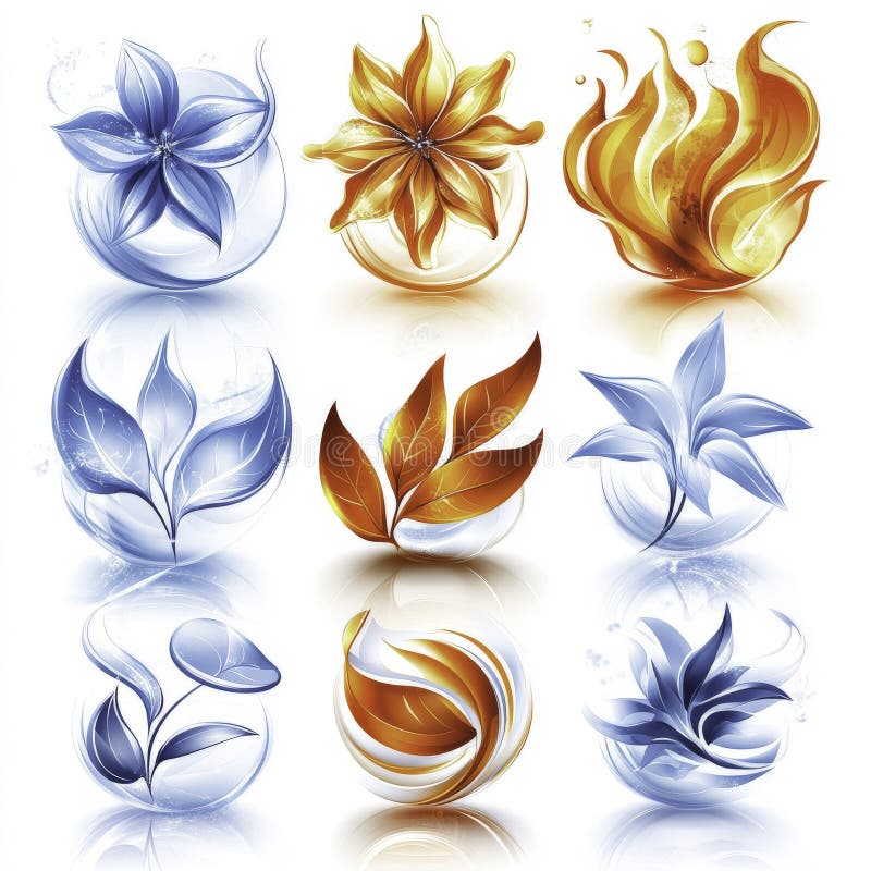 Nine Stylized Elemental Icons: Water, Earth, Fire, and Air ...