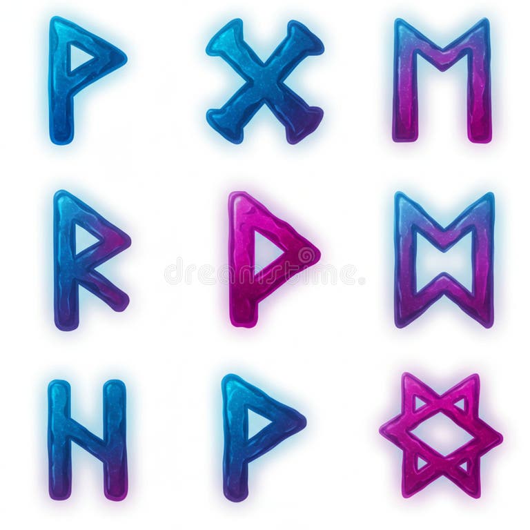 Nine Stylized Runes are Displayed in a 3x3 Grid. Each Rune Has Bold ...
