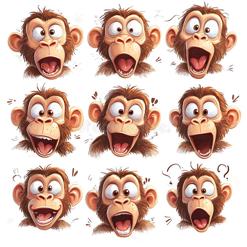 Nine Surprised Chimpanzee Faces a Collection of Expressive Monkey ...