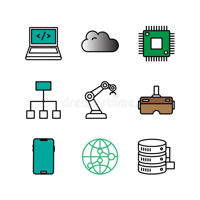 Icons Robotic Arm Network Server Chip Stock Illustrations – 4 Icons ...