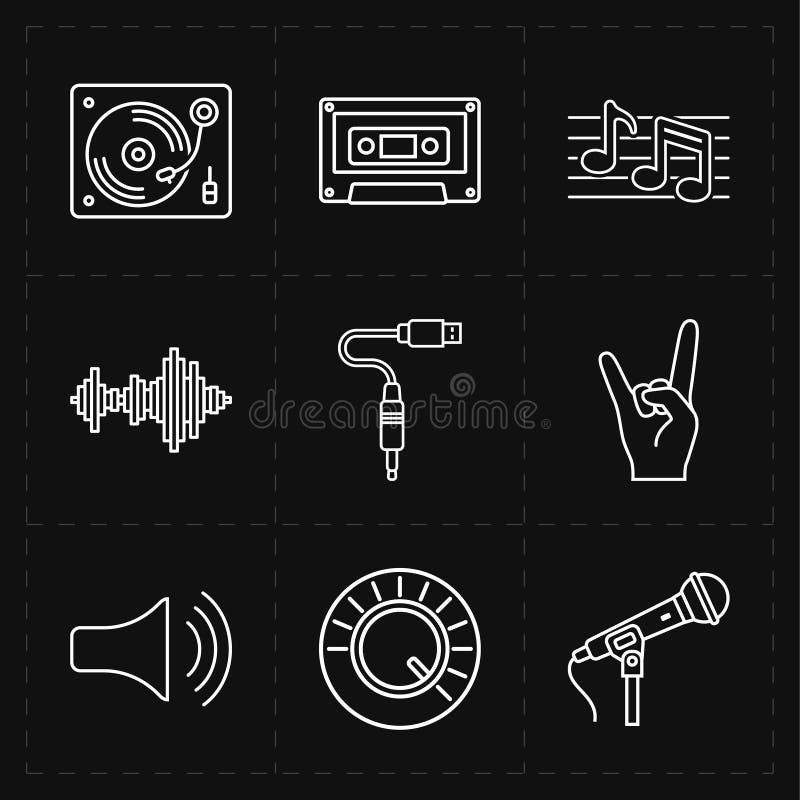 Nine Universal Flat Music Icons Stock Vector - Illustration of play ...