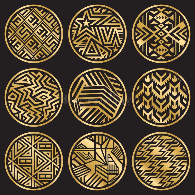 Nine Vector Golden Medallions on Black Stock Vector - Illustration of ...