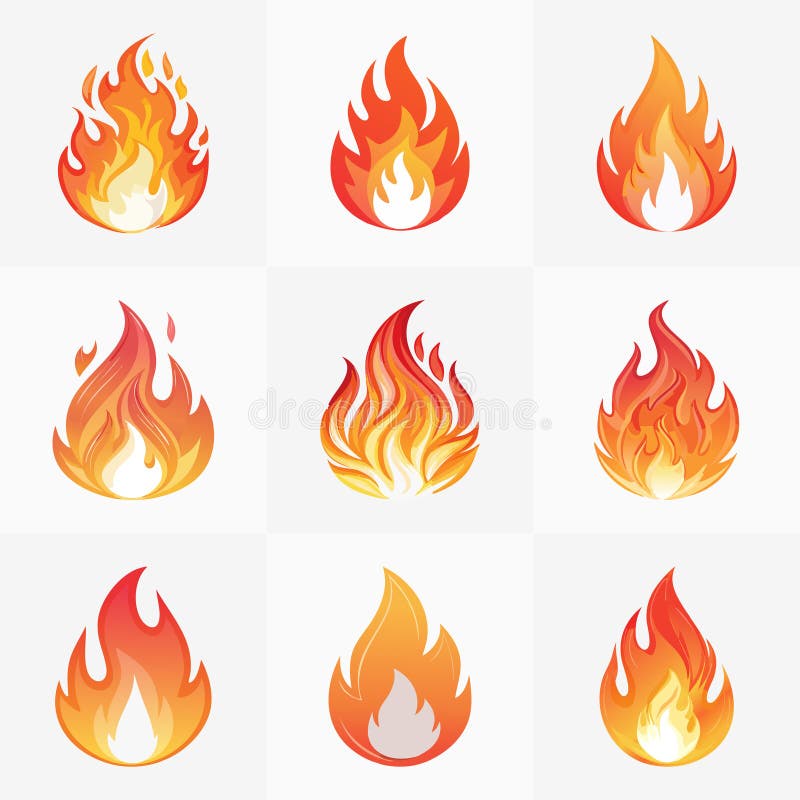 Vibrant Fire Flame Vectors Collection Dynamic Burning Elements for ...