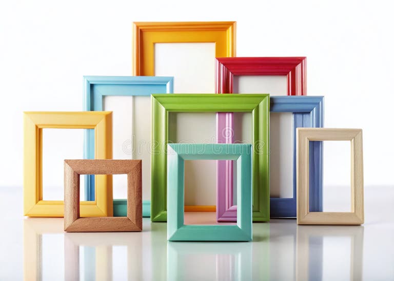 Nine Vibrant Empty Picture Frames on a Crisp White Background a ...