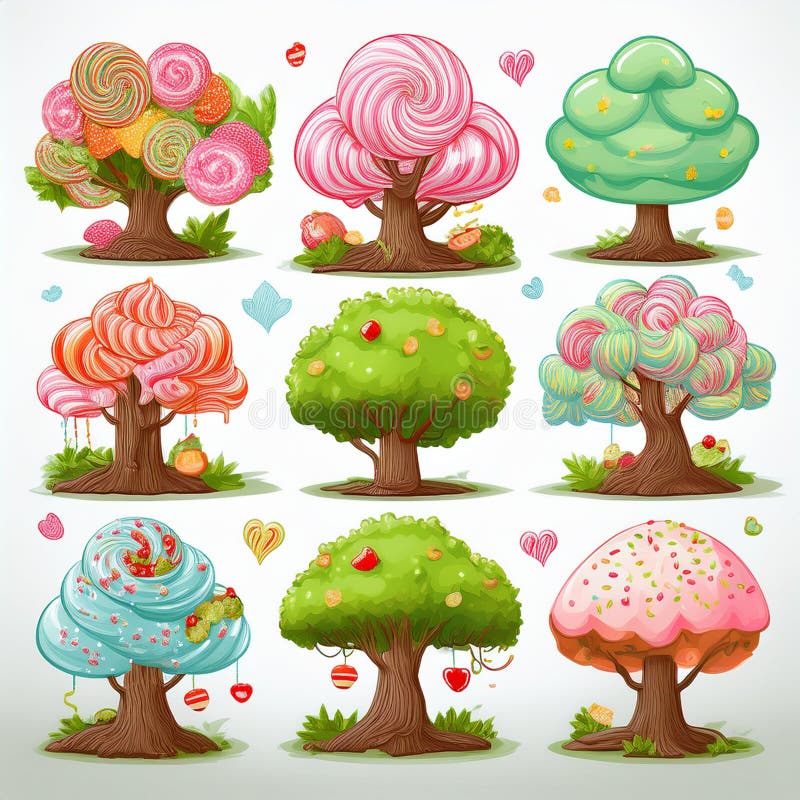 Fairytale tree with sweets stock illustration. Illustration of ...
