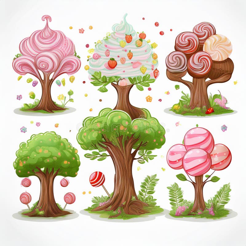 Fairytale tree with sweets stock illustration. Illustration of pieces ...