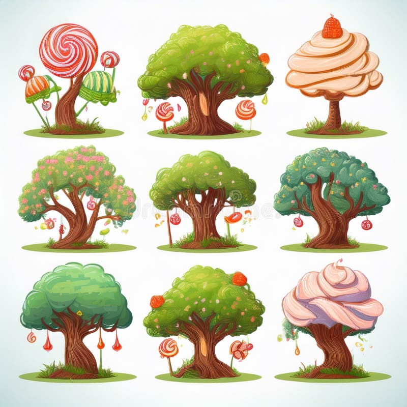 Fairytale tree with sweets stock illustration. Illustration of like ...
