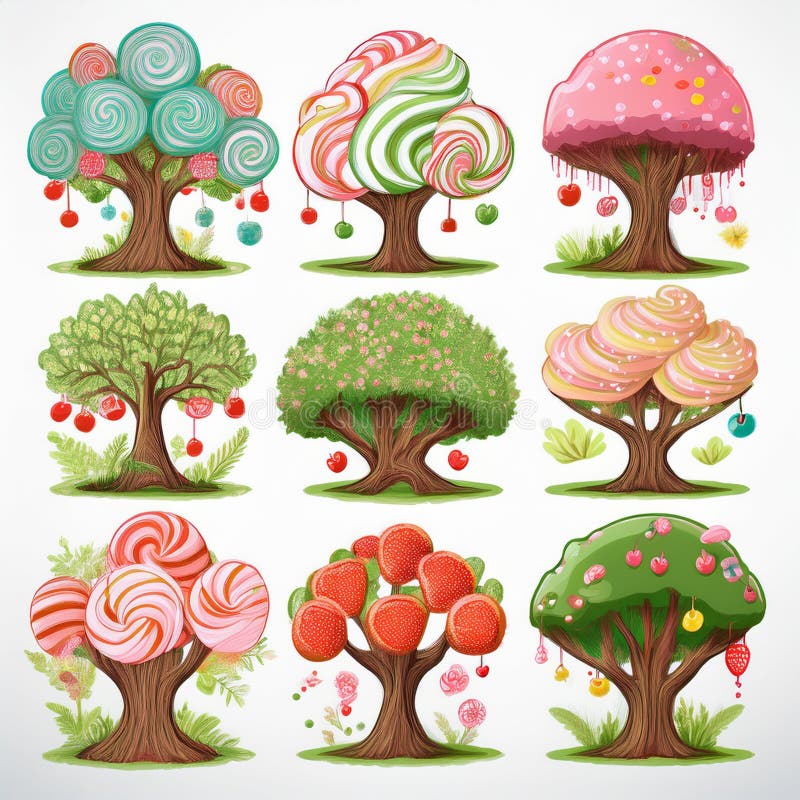Fairytale tree with sweets stock illustration. Illustration of twist ...