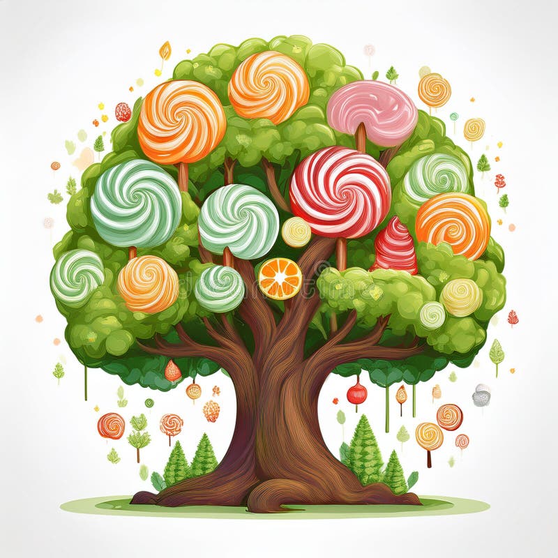 Fairytale tree with sweets stock illustration. Illustration of swirling ...