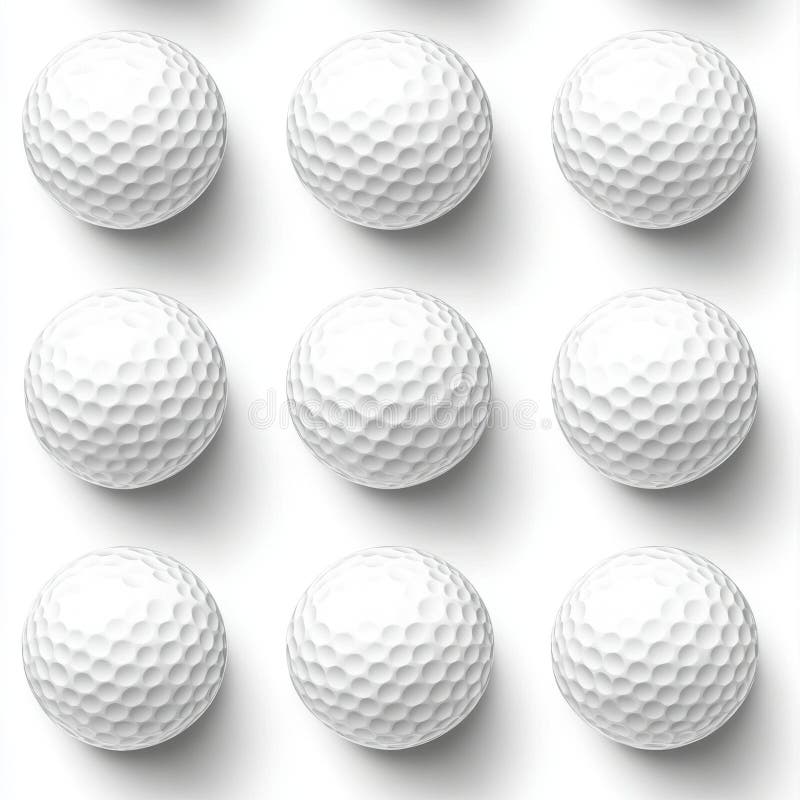 Nine White Golf Balls Grid Pattern on White Background Stock ...