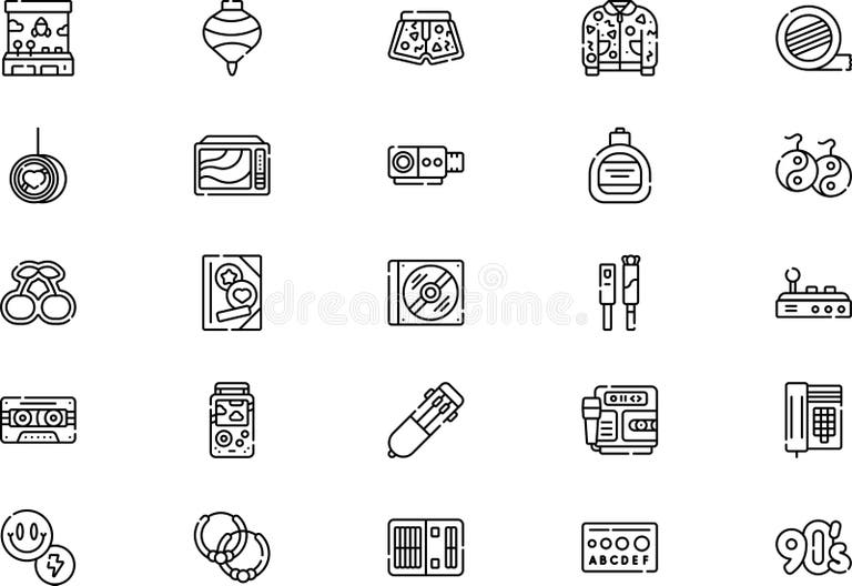 Nineties Icons Collection is a Vector Illustration with Editable Stroke ...