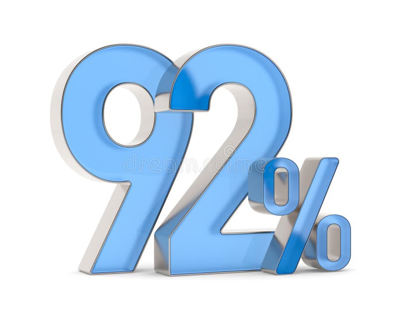 Ninety Two Percent on White Background. Isolated 3D Illustration Stock ...