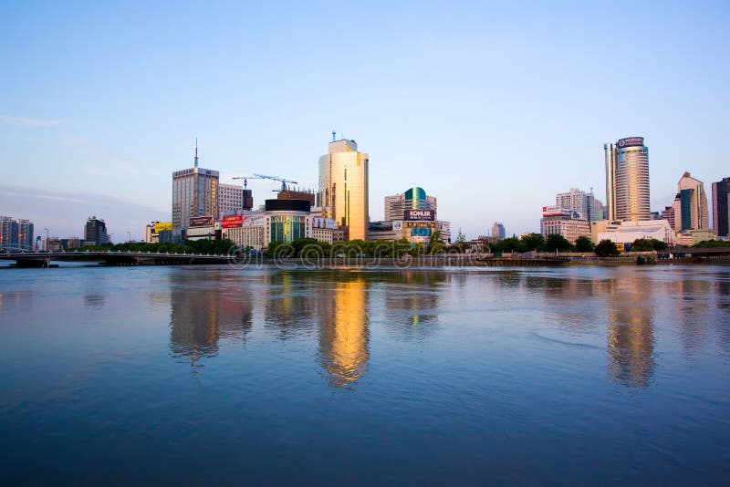 Ningbo city at morning editorial stock photo. Image of construction ...