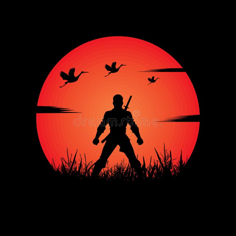 Ninja, Assassin, Samurai Training at Night on a Full Moon Stock Vector ...