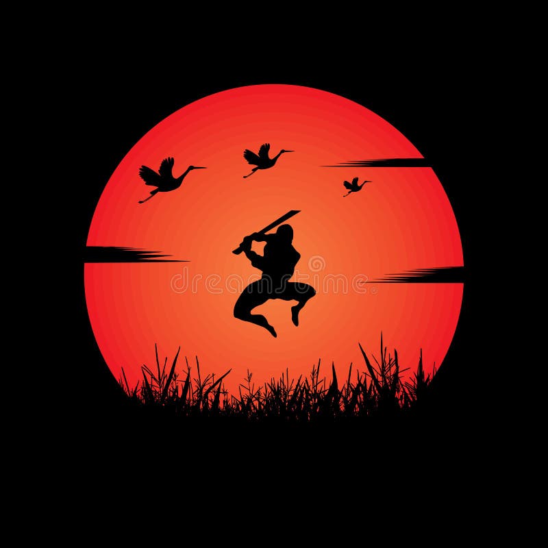 Ninja, Assassin, Samurai Training at Night on a Full Moon Stock Vector ...